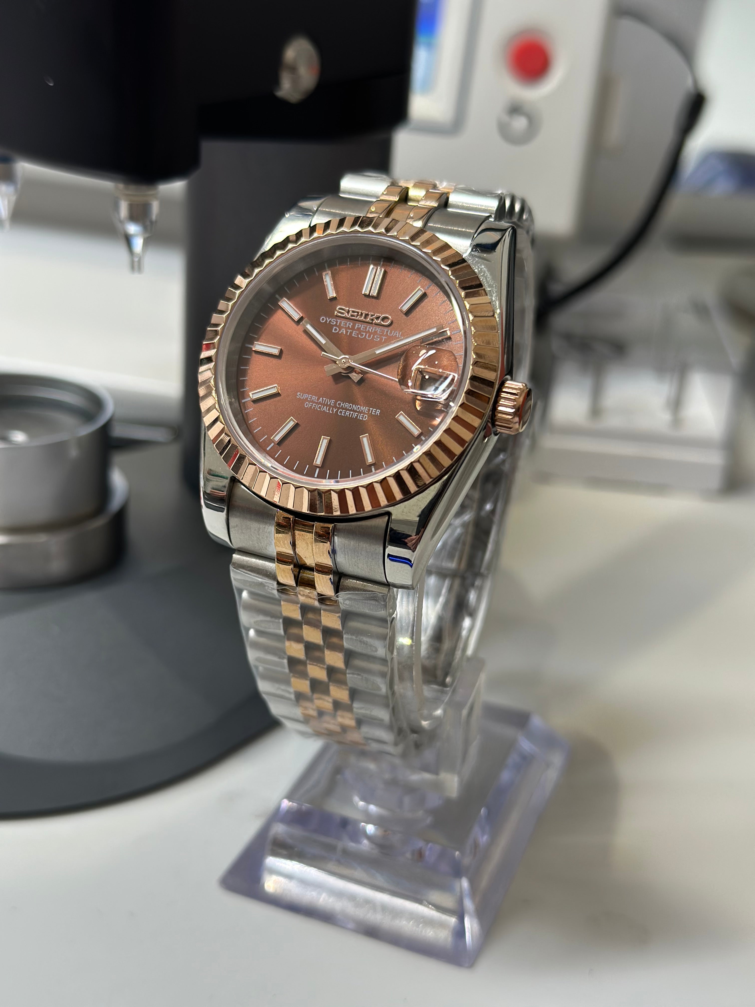 Seiko MOD - Datejust 36/40mm Acier/OR ROSE Cadran CHOCOLAT – Atelier N ...